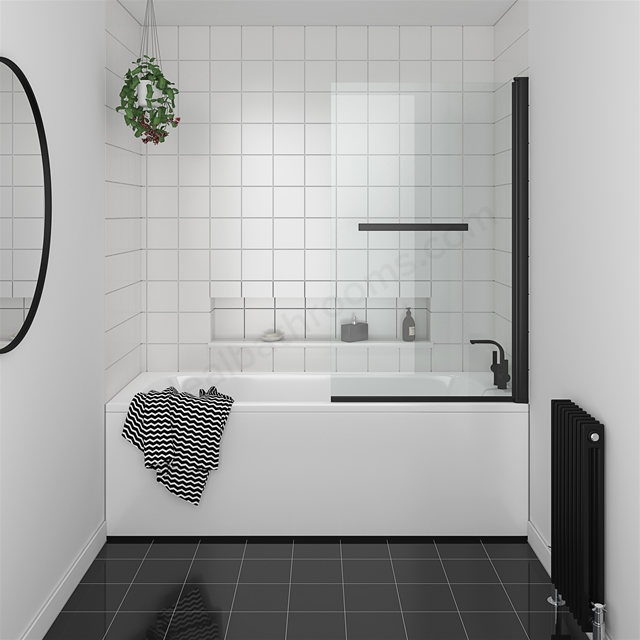 Essential Designer Matrix 1400x850mm L-Shaped Bath Screen - Matt Black ...