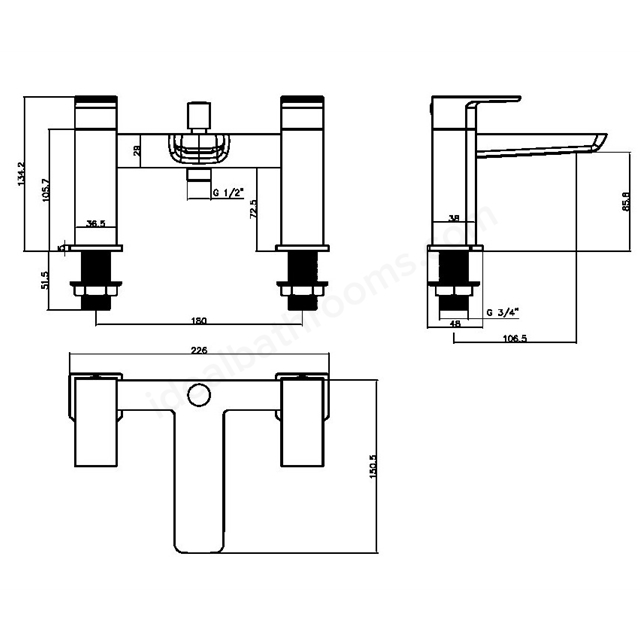 Harper & Brooke Morley Electroplated BSM 2TH;Rail&Head-Bl | Ideal Bathrooms