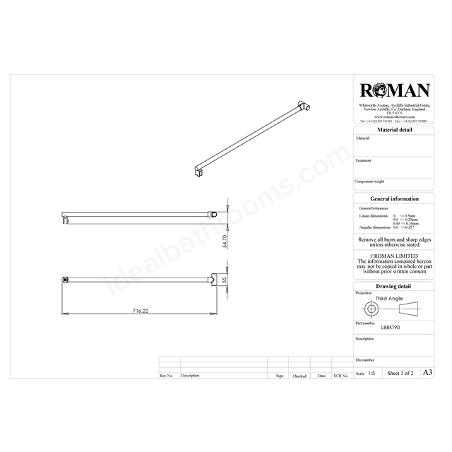 Roman Square Side Panel Brace Kit - Gunmetal | Ideal Bathrooms